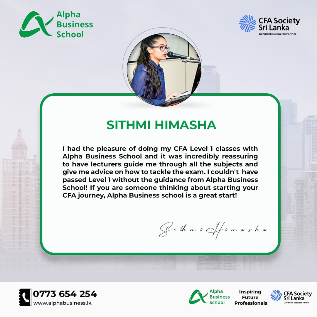 CFA Level 1 Success with Alpha Business School | Sithmi Himasha